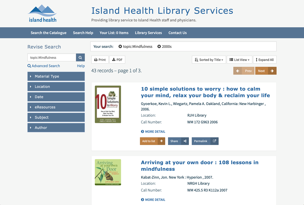 Vancouver Island Health Authority Library Catalogue & Andornot Consulting